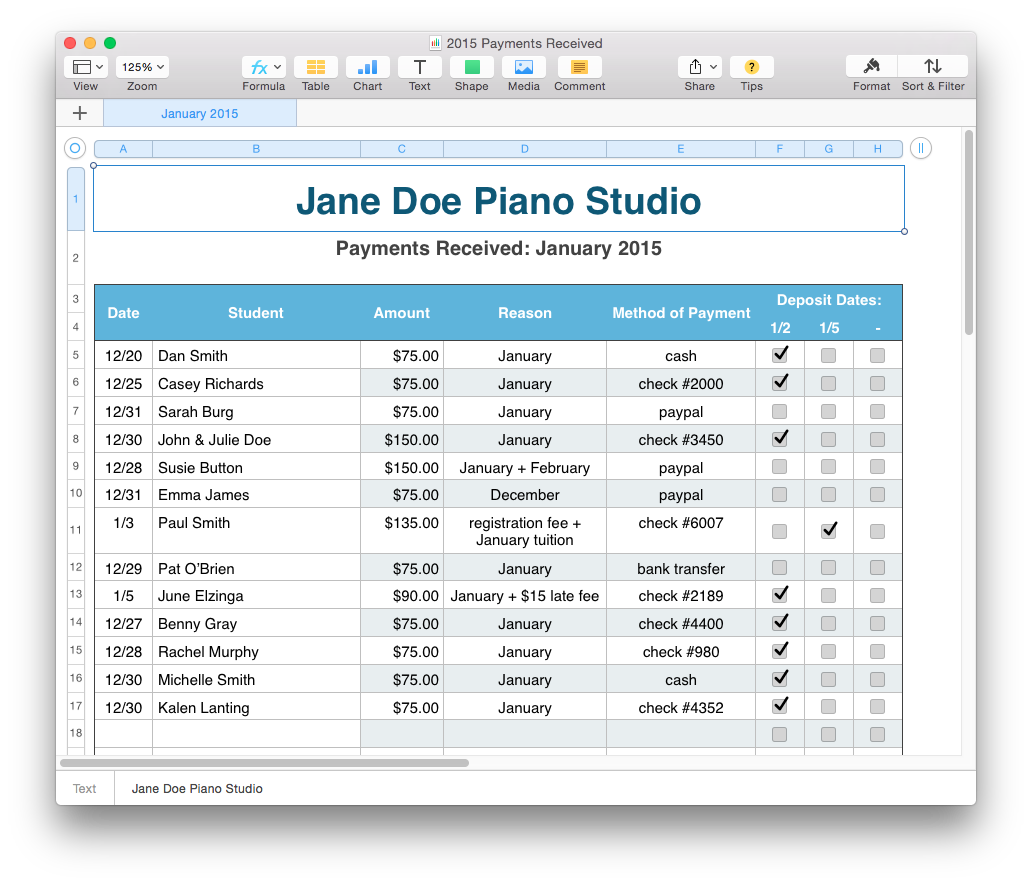Digital Version: Spreadsheet for Payments Received – Color In My Piano