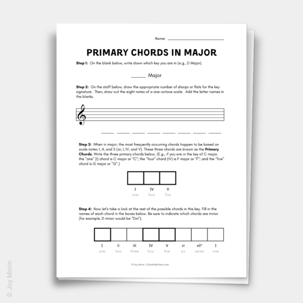 New Worksheet: Primary Chords in Major & Minor – Color In My Piano