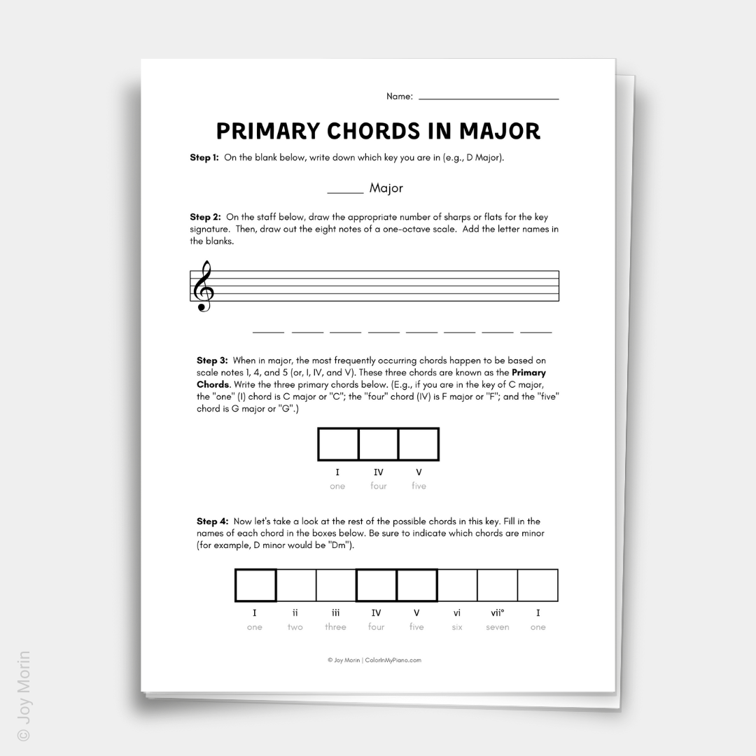 New Worksheet: Primary Chords in Major & Minor – Color In My Piano